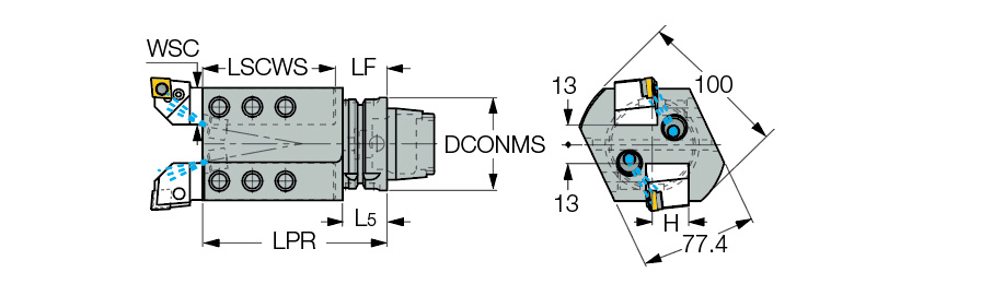 ISCAR HSK A63WH ASHL 25 2 Grundhalter für die Aufnahme von zwei Schaftwerkzeugen mit HSK ...